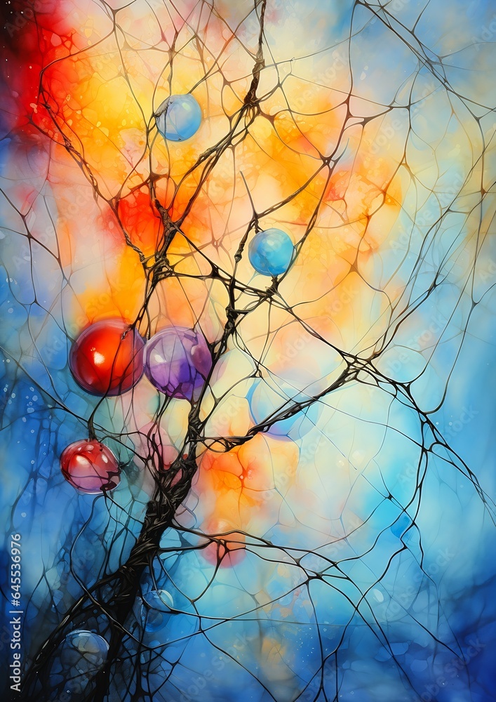 tree balloons liquid glass tangled vines dense web neurons firing ...