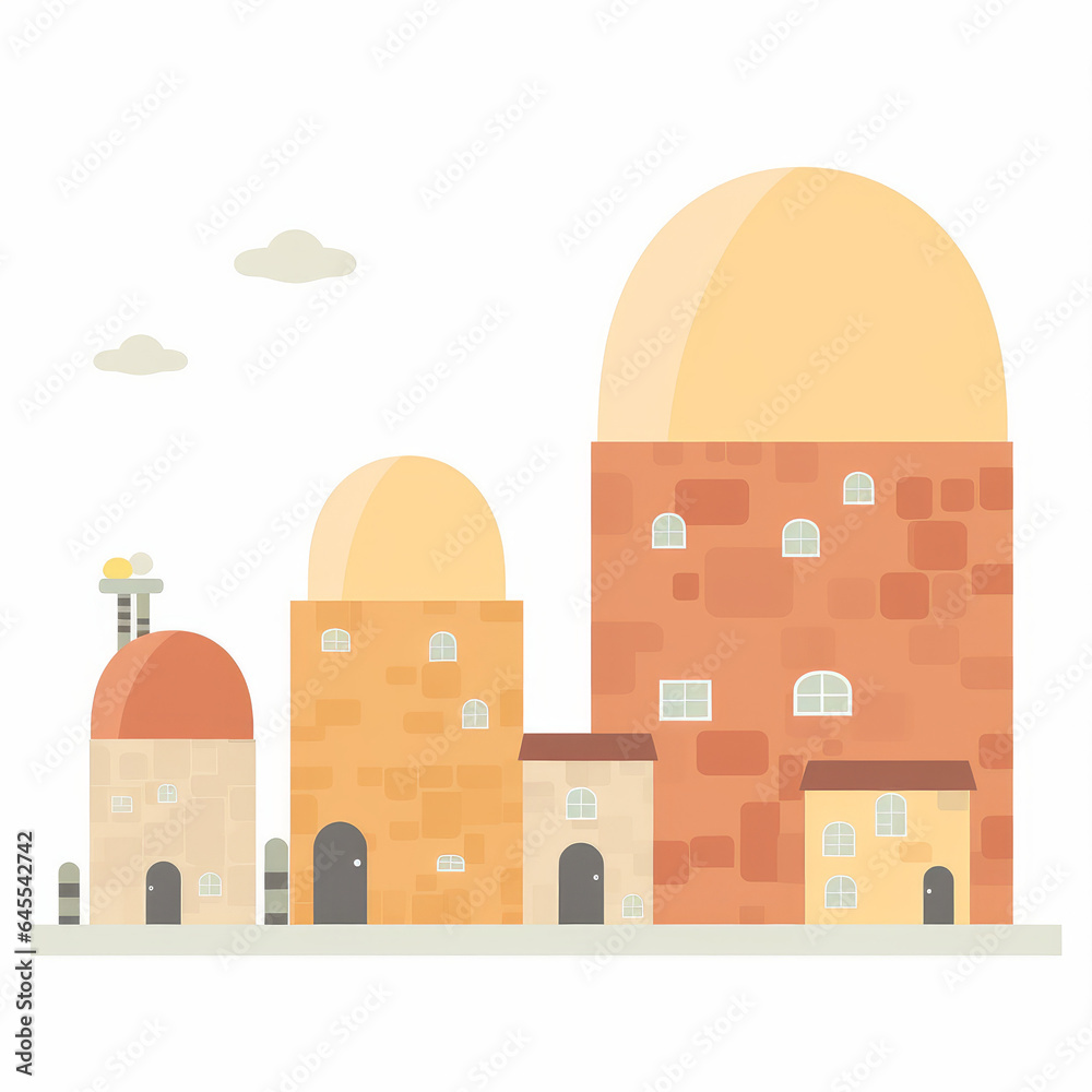 Brick building, 2D, simple, flat vector, cute cartoon, illustration ...