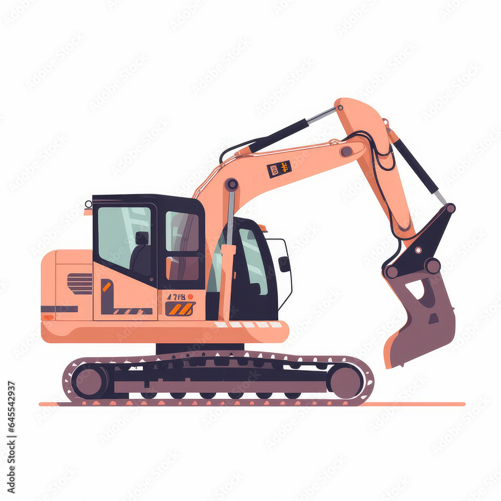 Demolition excavator, 2D, simple, flat vector, cute, illustration ...