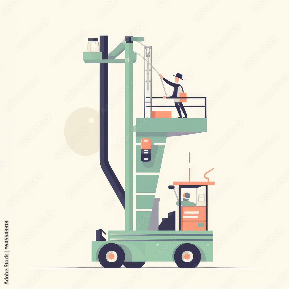 Manlift, 2D, simple, flat vector, cute cartoon, illustration, aerial ...