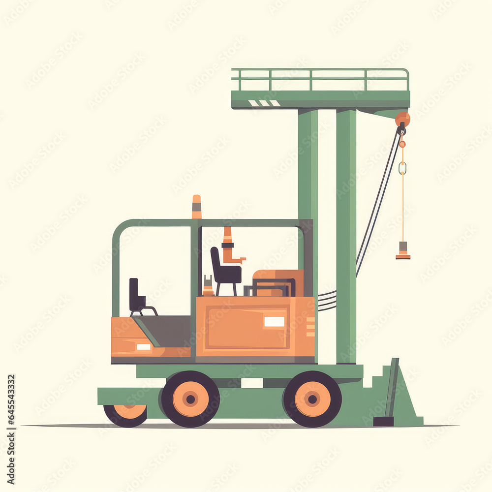 Manlift, 2D, simple, flat vector, cute cartoon, illustration, aerial ...