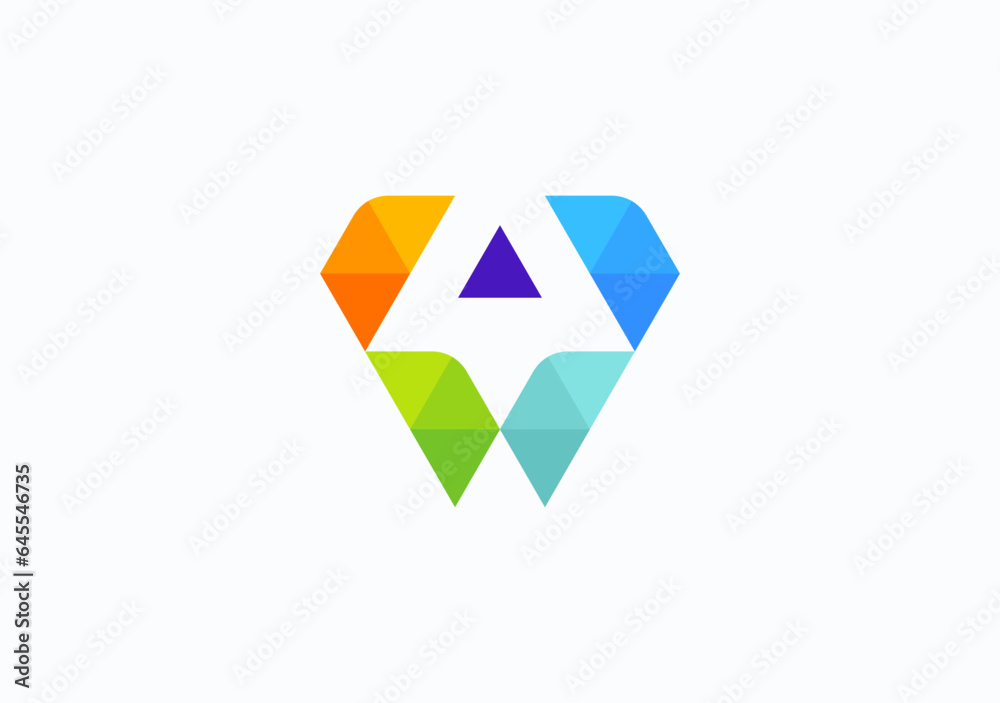abstract logo design, Colorful triangle logo V, featuring an UP symbol ...