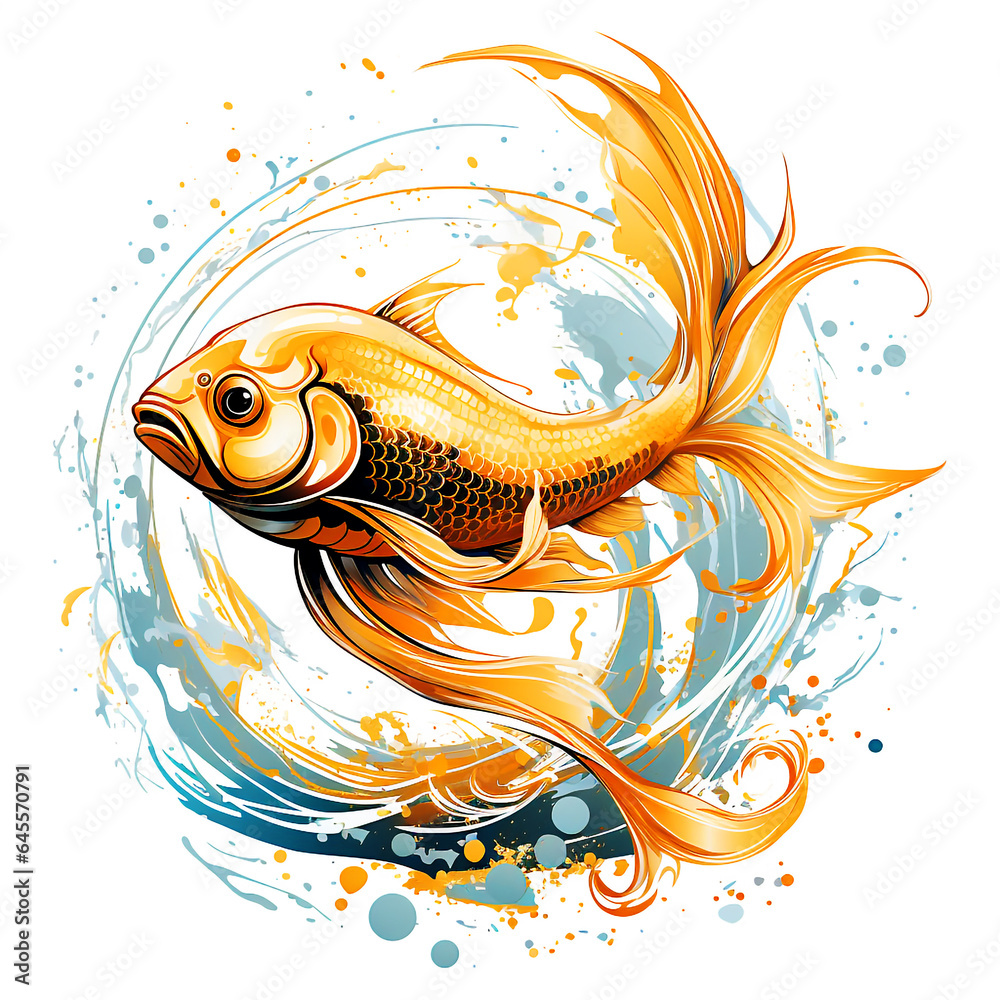 4K goldfish t-shirt design, fish, aquarium, 2D flat vector design ...
