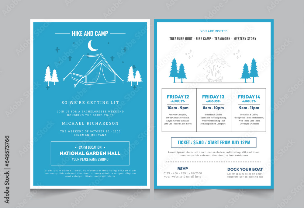 Camping activity invitation layout template, weekend activities a4 ...