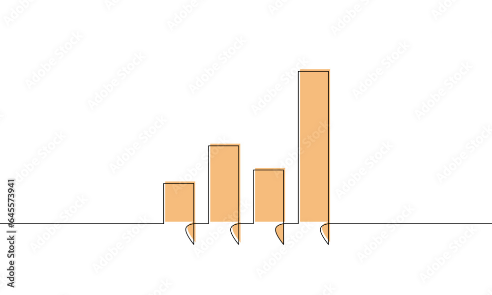 Continuous line drawing of graph. Bar chart with yellow color ...
