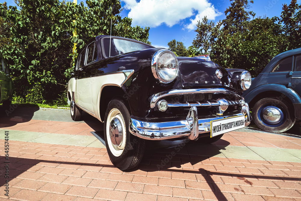 Moskvich-402 car made in USSR 1950s. Retro auto Moskvich 402 parked on ...