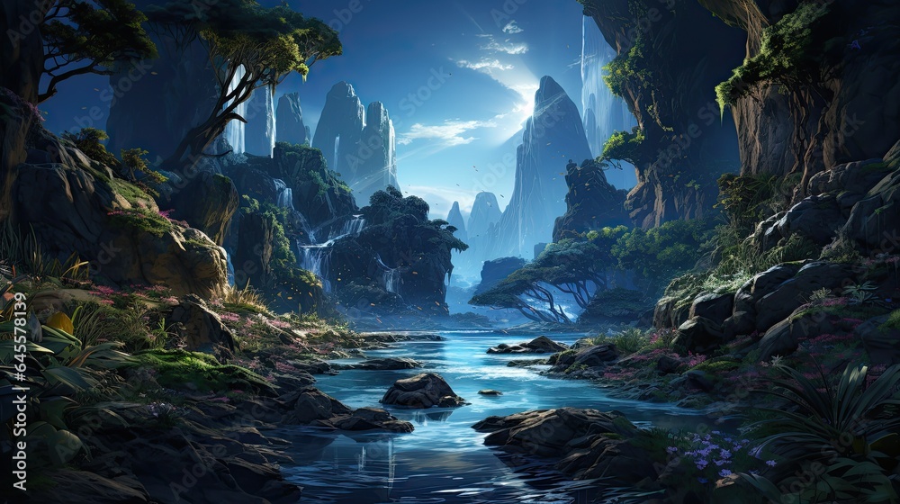 water flow illustration and other natural elements in an artistic ...