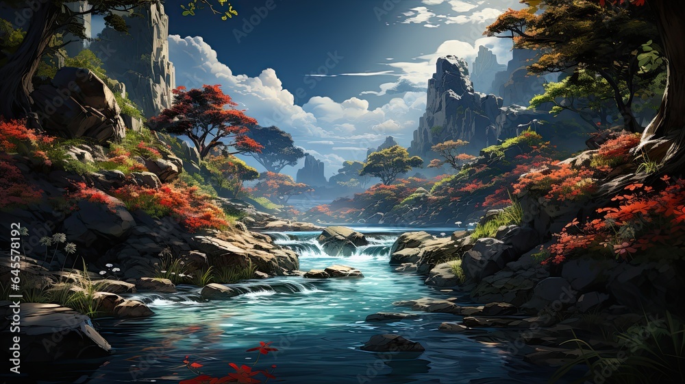 water flow illustration and other natural elements in an artistic ...