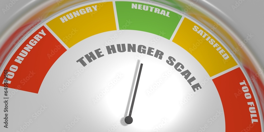 Hunger scale with arrow, measurement value. Chart indicating eat stages ...