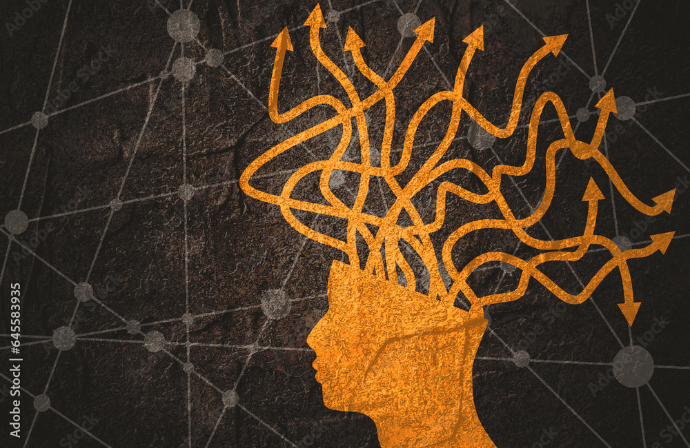 Thinking process. Arrow lines from human head. Business solution ...