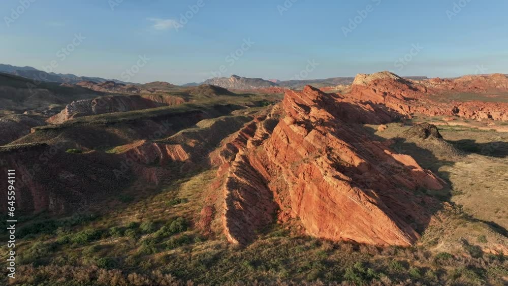 Aerial Virgin River gorge St George Utah red rock 3. Red stone mountain ...
