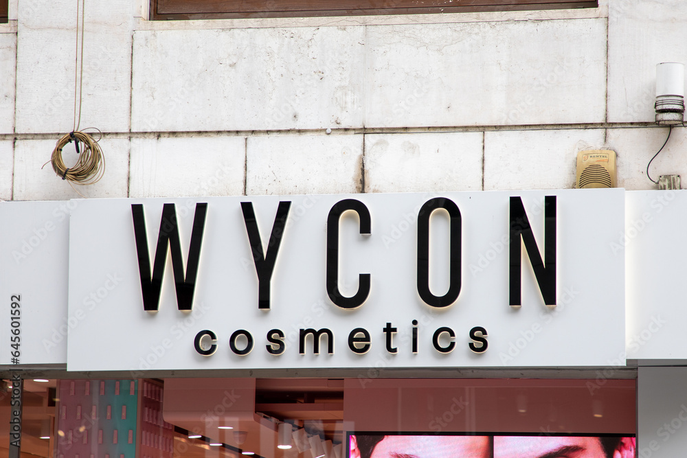 Wycon cosmetics logo brand and text sign front wall facade store beauty ...