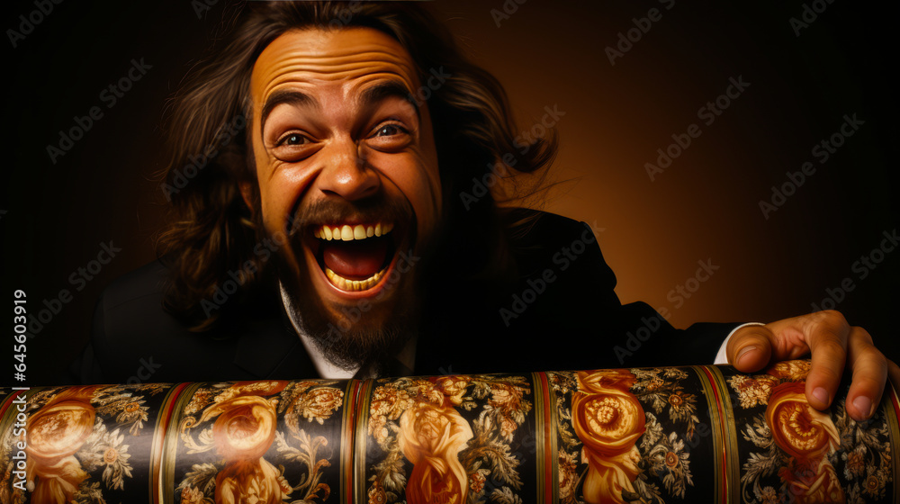 Engaging rabbi in traditional attire, merrily juggling Torah scrolls on ...