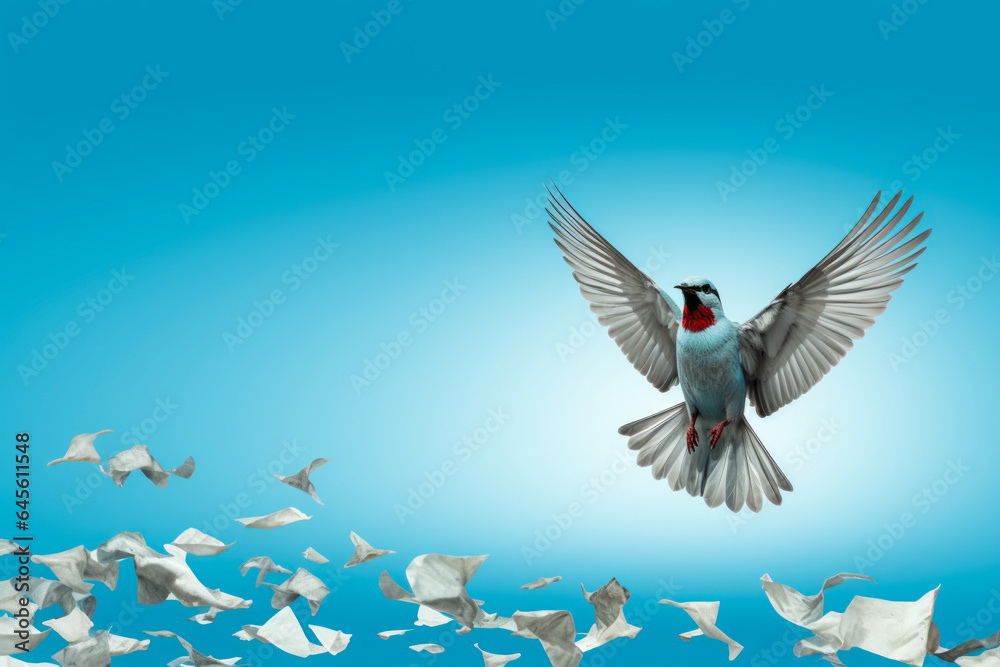 Captivating minimalist flat design of a bird carrying a newspaper ...