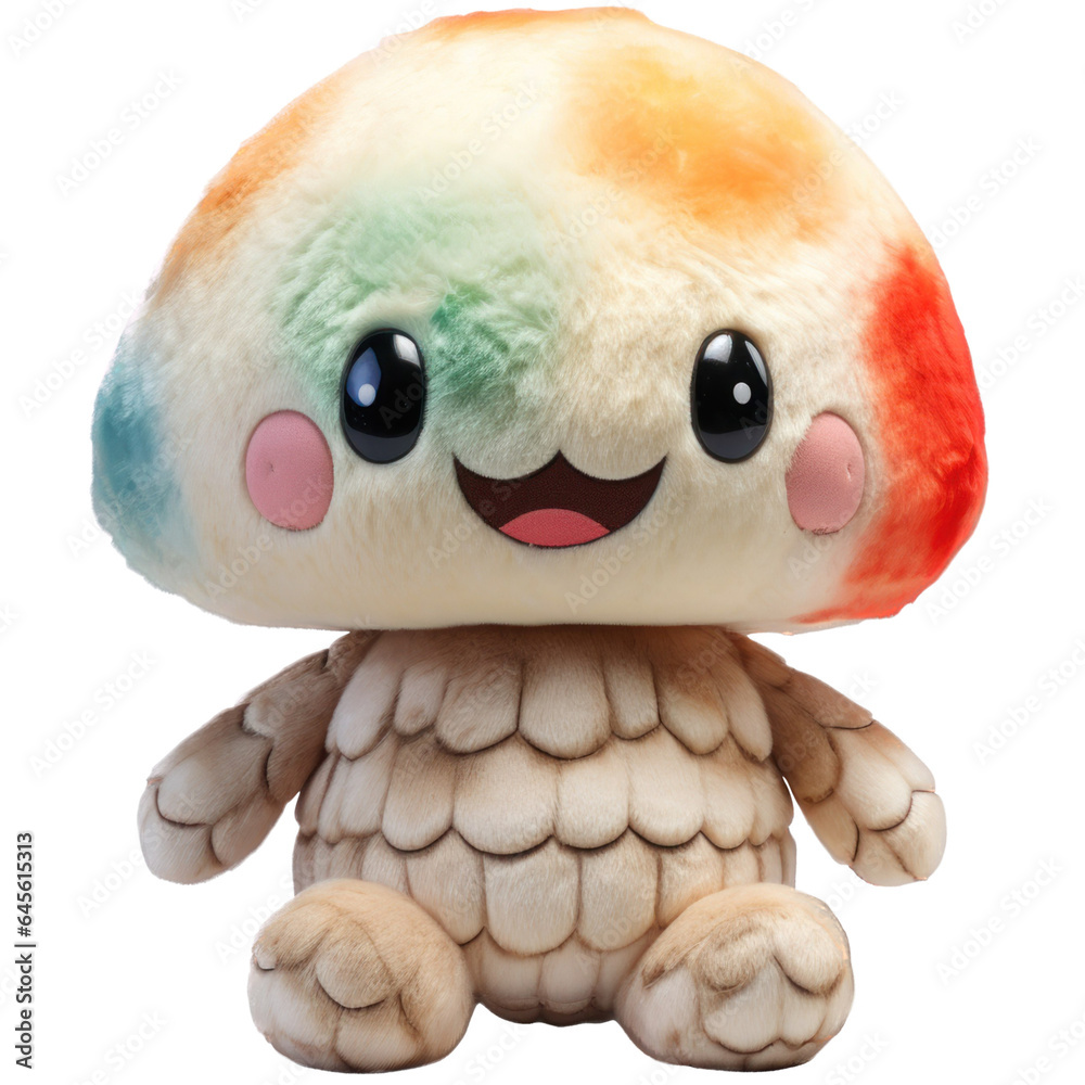 Cute fluffy mushroom toy, funny fantasy character isolated with a ...