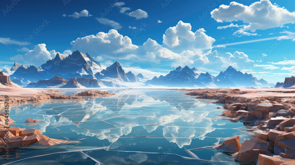 A hyper-realistic fantasy world with sparkling and cracking ground ...