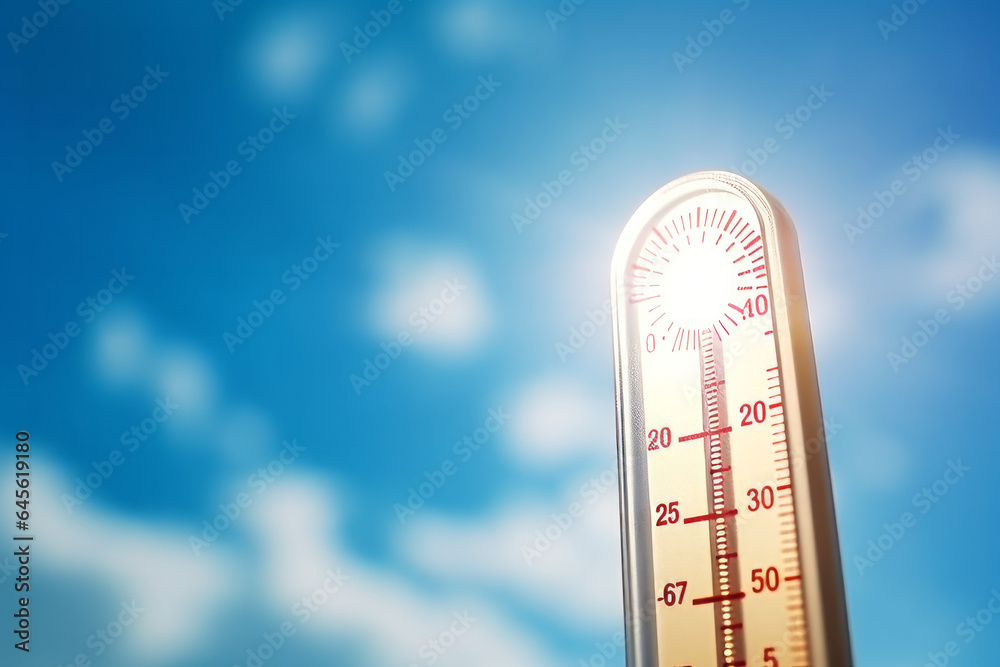 Thermometer Sun Sky 40 Degres. Hot summer day. High Summer temperatures ...