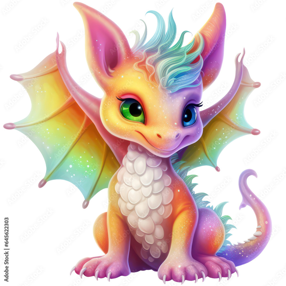 Rainbow Fairy dragon illustration, magical fantasy creatures isolated ...