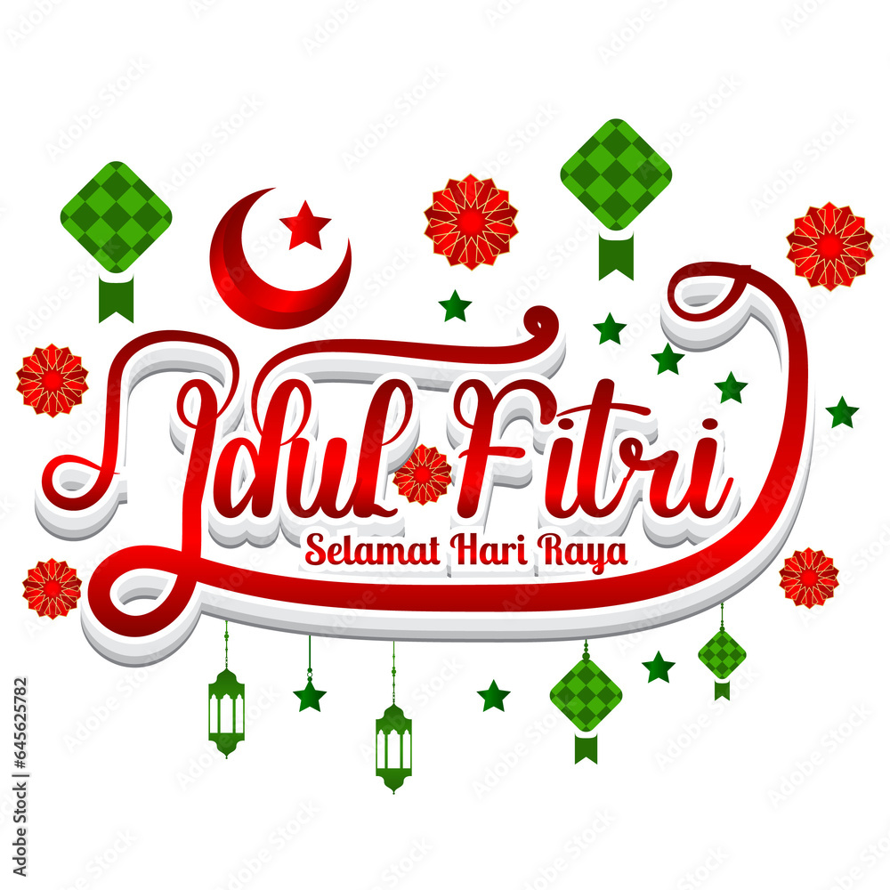 Greeting of selamat hari raya idul fitri typography text effect with ...