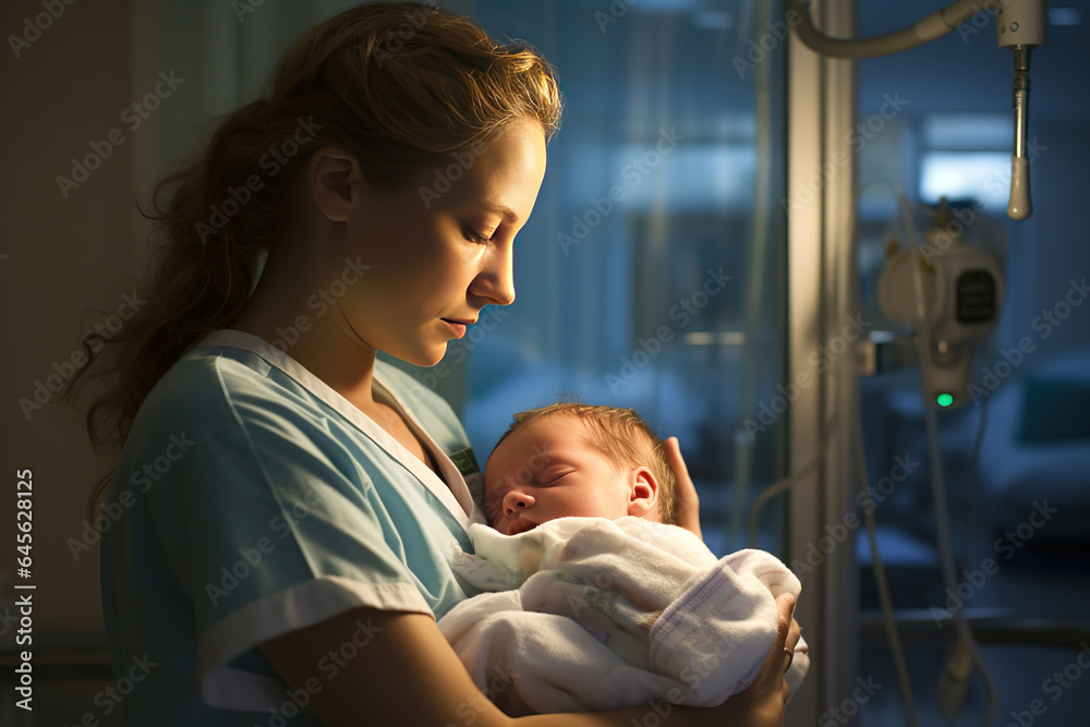 newborn baby, displaying genuine emotions of nurture and care. Tender ...