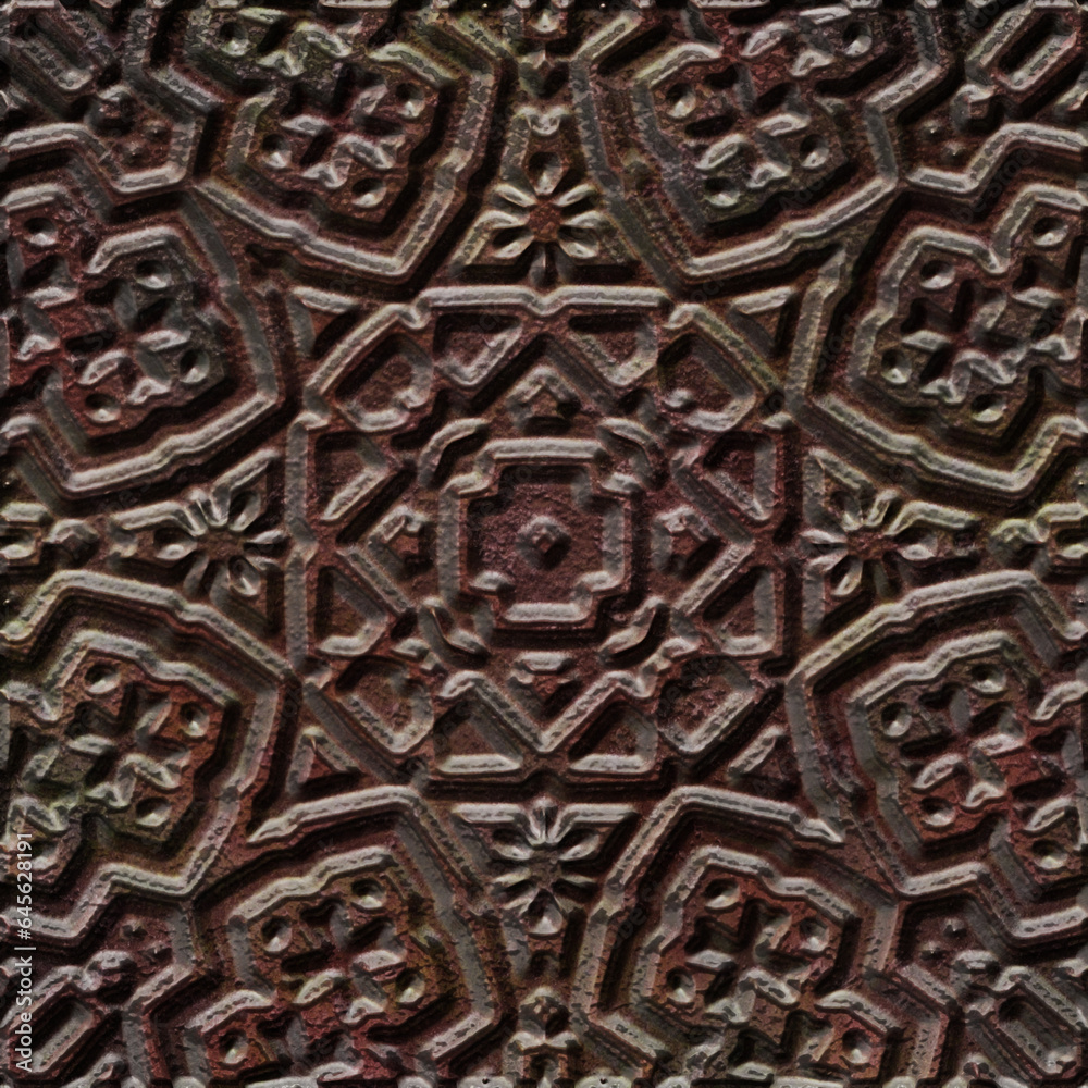 In-depth engraving on a rusty corrosion metal sheet. Artistic casting ...