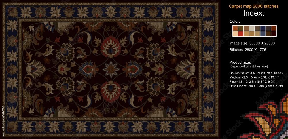 Colorful carpet pattern for knitting cross stitch, carpet, rug, fabric ...