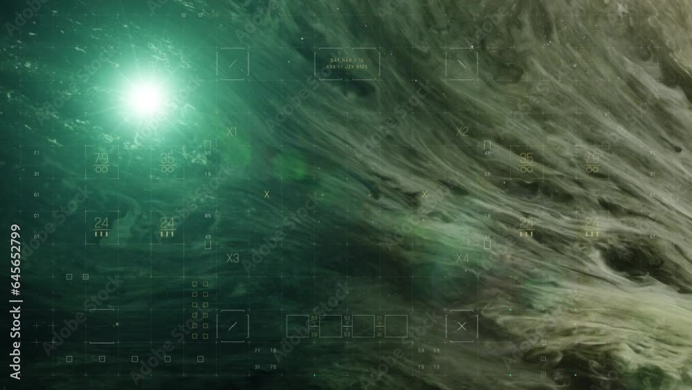 Vidéo Stock HUD interface, viewfinder display of a spaceship framing a ...