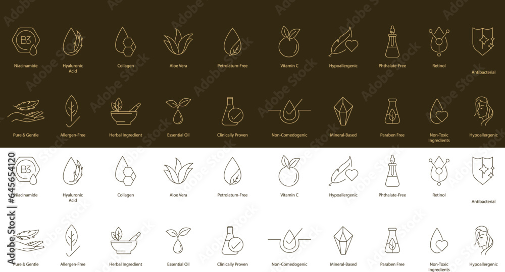 Essential Skincare Ingredients Icons: Niacinamide, Hyaluronic Acid ...