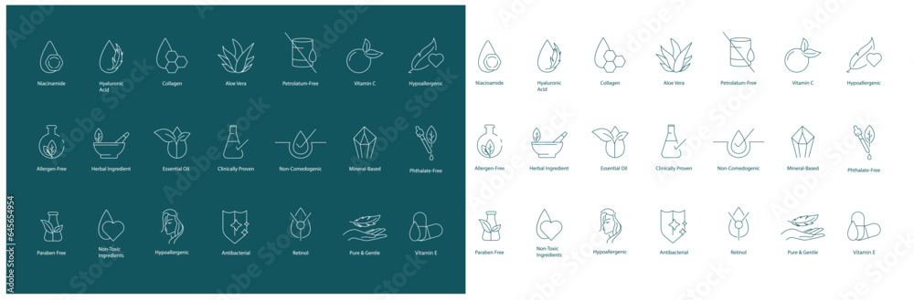 Skincare Power Ingredients Icons: Niacinamide, Hyaluronic Acid ...