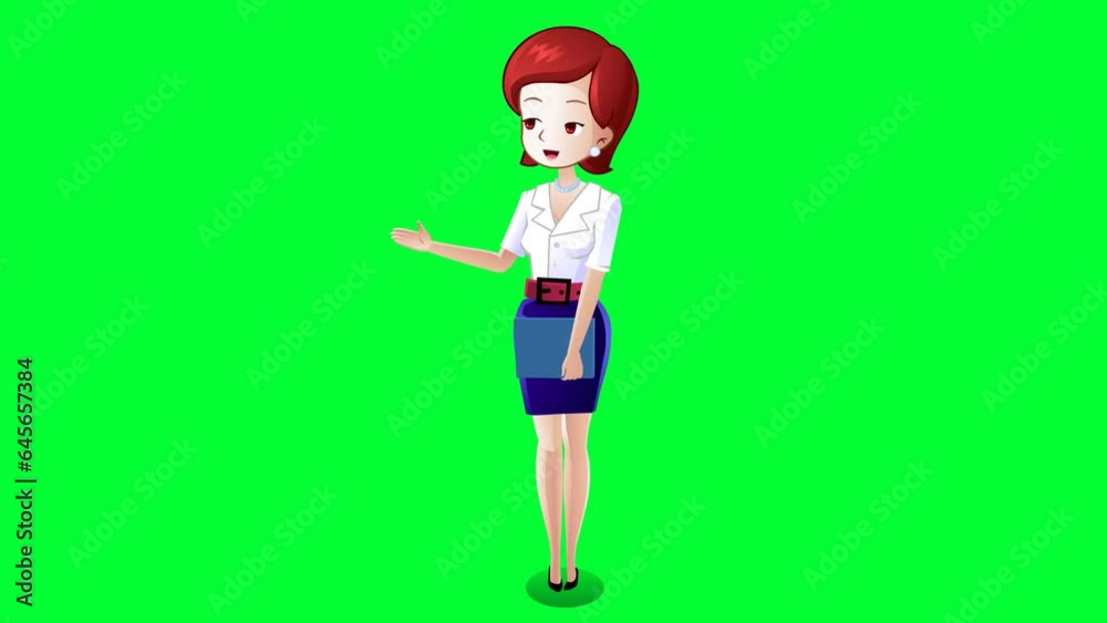 beautiful cartoon girl talking and explaining background and 2d ...