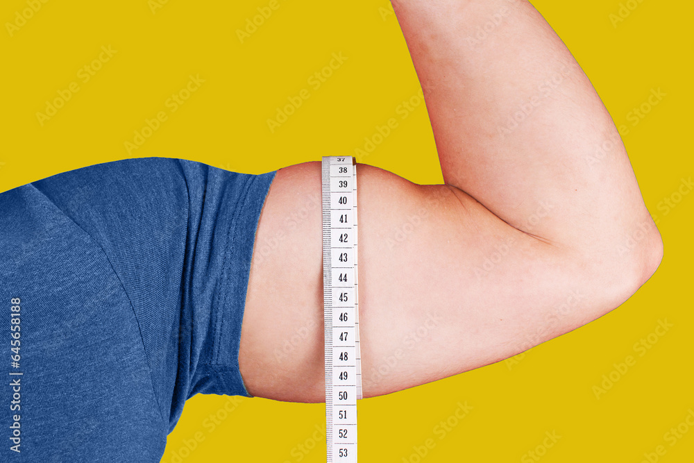 Biceps muscle measuring. Fit male arm isolated. Body building ...