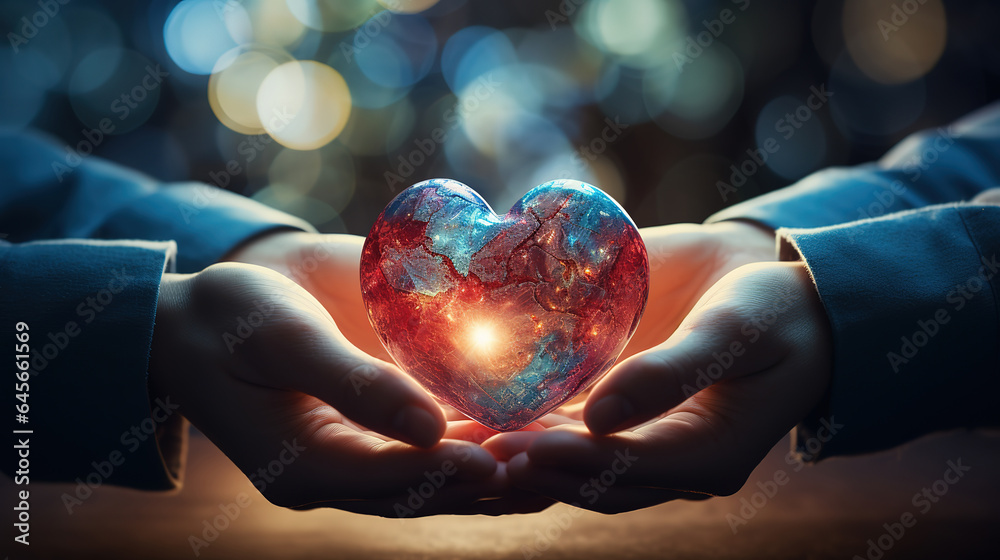 World heart day human heart beat with world map concept banner ...