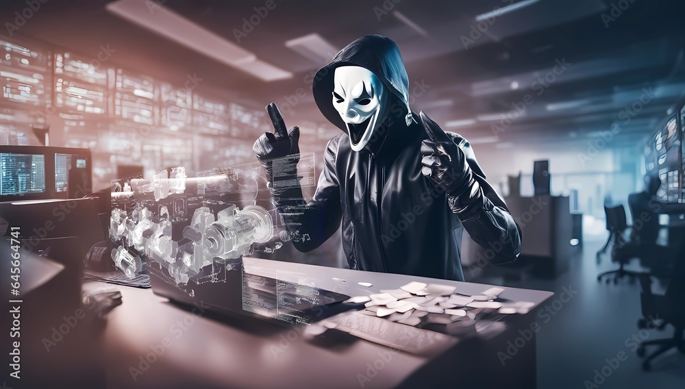 dagerous hacker industrial espionage inside a server room Stock ...
