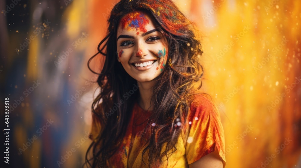 Happy Indian Girl Having Fun At The Holi Color Festival In India 2543