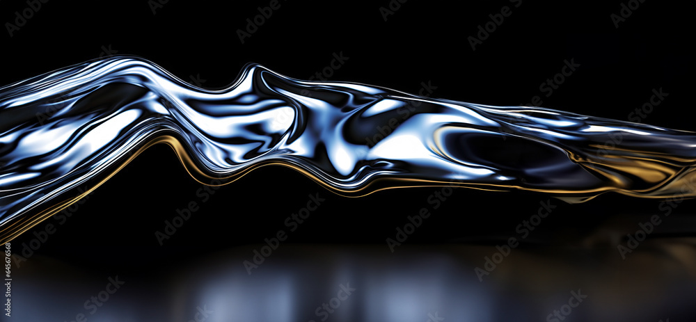 Abstract melted chrome liquid metal organic shapes isolated over black ...