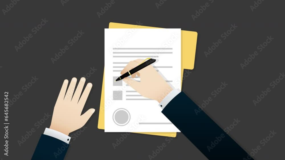 Animation of Businessman tick in the checkbox and signing on a Document ...
