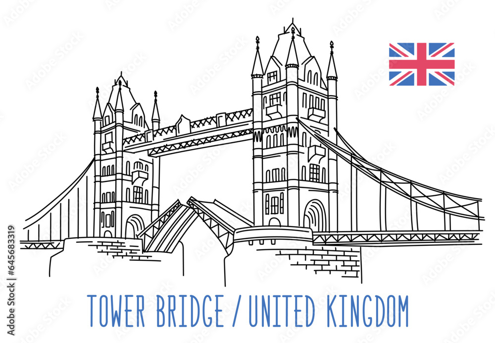 Tower Bridge, London, United Kingdom. Vector sketch drawing ...