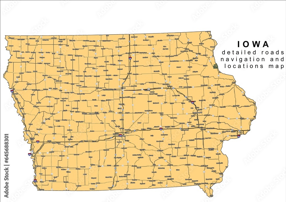 Iowa USA detailed roads navigation and locations map ilustración de ...