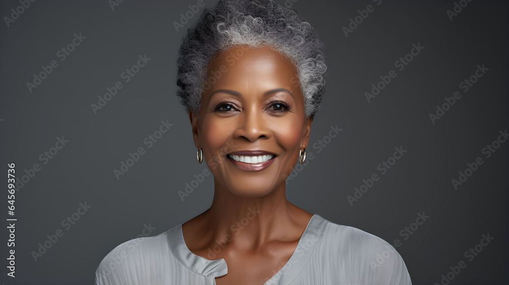 Captivating Portrait of Dark-Skinned Mature Woman with Gray Hair ...