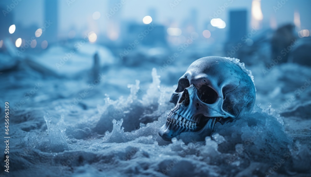 An ice age on a planetary scale, a frozen human skeleton against the ...
