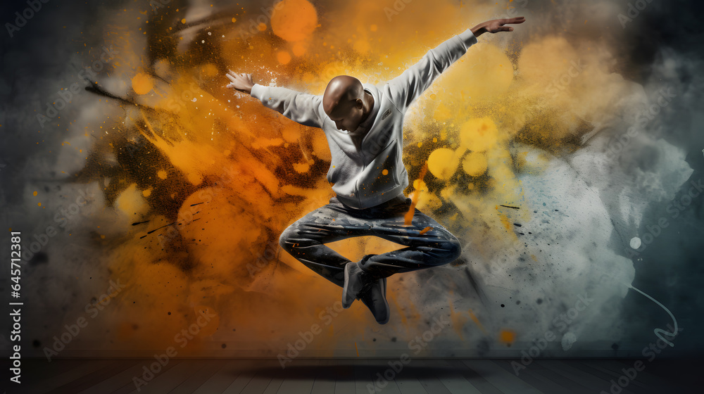 Young man of hip-hop industry dances breakdance, rap dance. Generation ...