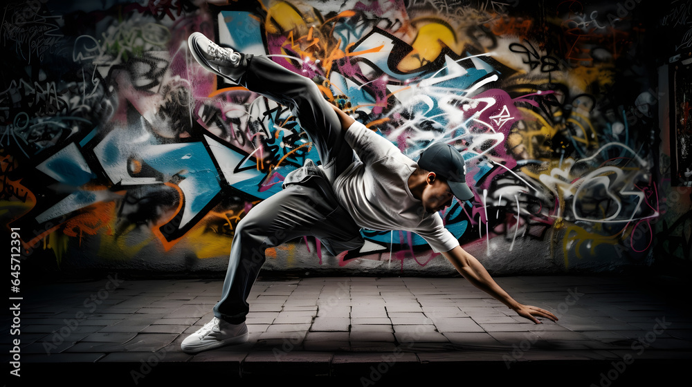 Young man of hip-hop industry dances breakdance, rap dance. Generation ...