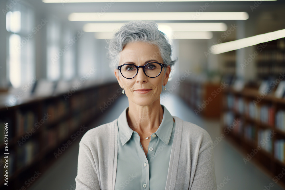 Generative AI photo of beautiful intelligent lady blurred schoolroom or ...