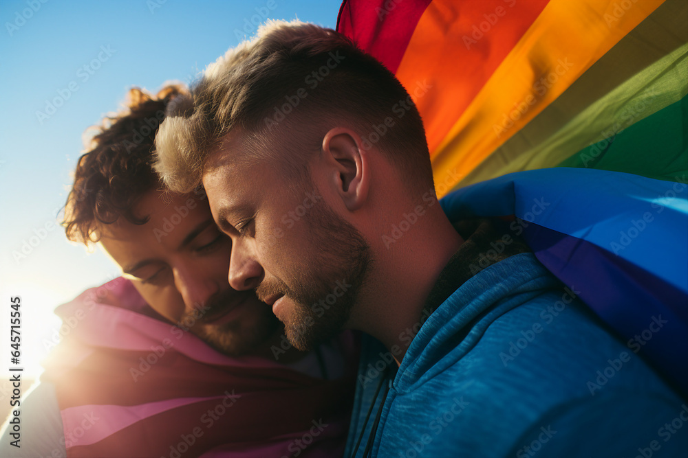 Beautiful picture generative ai concept of a lesbian gay hugging couple ...