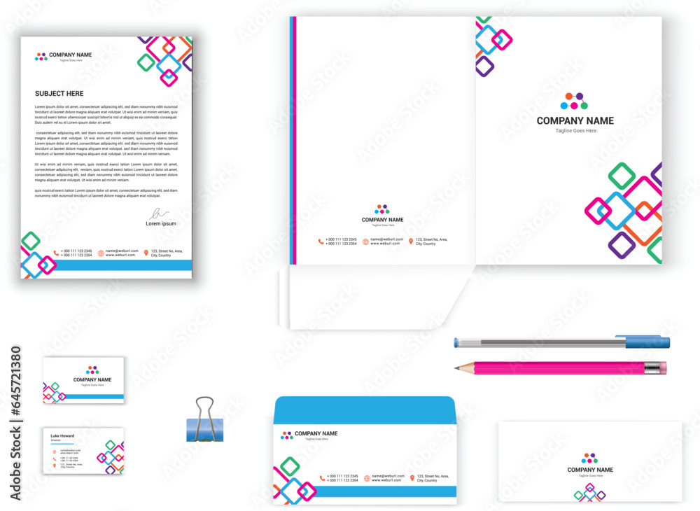 stationery set for business office vector design with letterhead ...