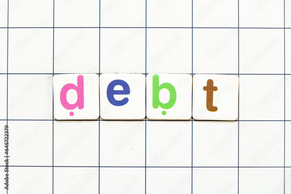 Colorful tile letter in word debt on white grid background Stock Photo ...