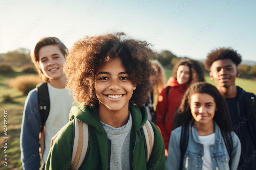 Generative AI image of many students best friends walking to school ...