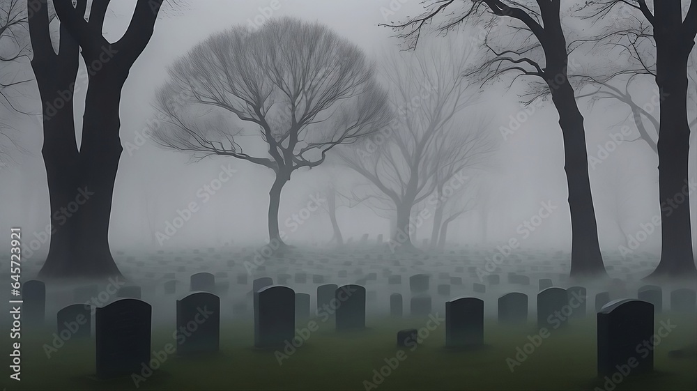 Evoke the eerie and mysterious with an image of a scene where a thick ...