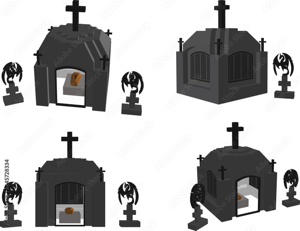 Detailed vector sketch of a scary horror public cemetery with coffins ...