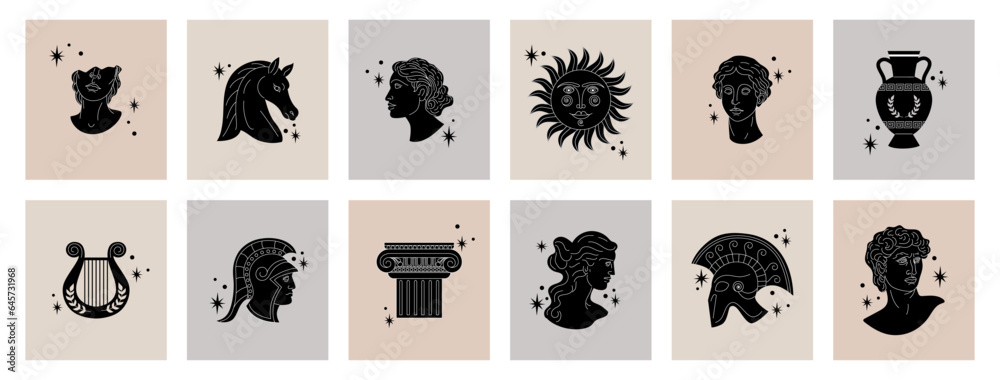 Ancient statues. Greek goddess silhouette. Broken sculpture body. David ...